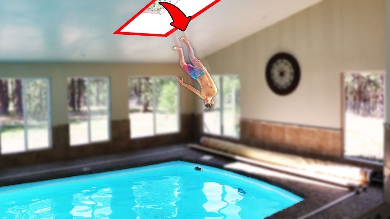 Secret Roof Jump to Indoor Pool!! (DANGER ALERT) - YouTube