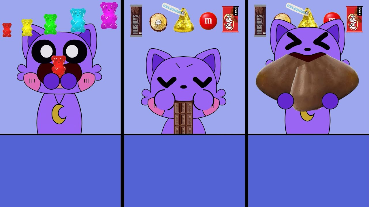 Catnap Animation - Eating Spicy Food, Chocolate Emojis, Rainbow Gummy ...