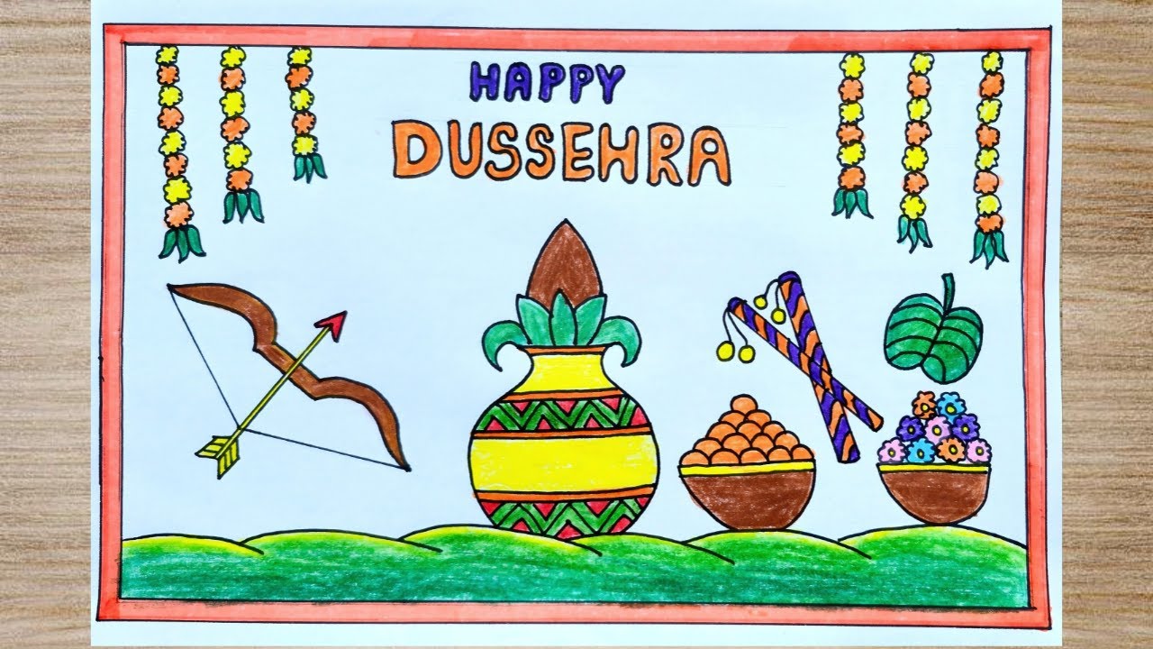 Very Easy Dussehra Drawing 😍 | Dussehra Celebration Poster | Happy ...