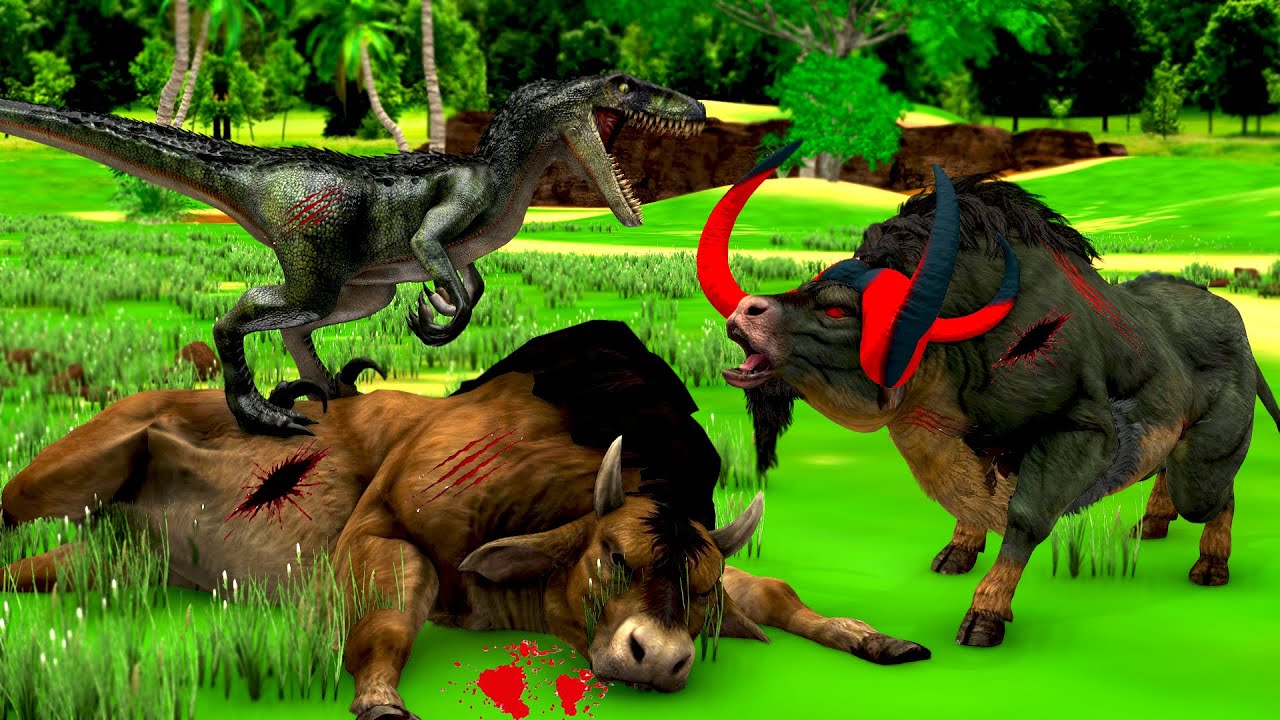 Zombie Raptor vs Buffalo Fight Saved By WIld Buffalo | Animal Fights ...