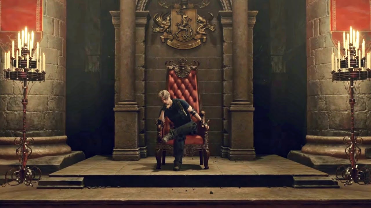 Resident Evil 4 Remake - Leon Sits on The Throne - YouTube