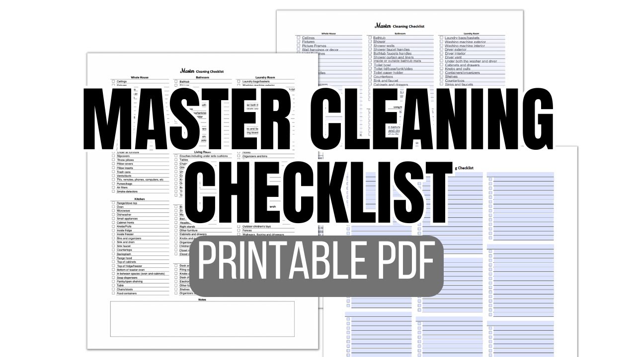 Master Cleaning Checklist Printable (PDF) - YouTube