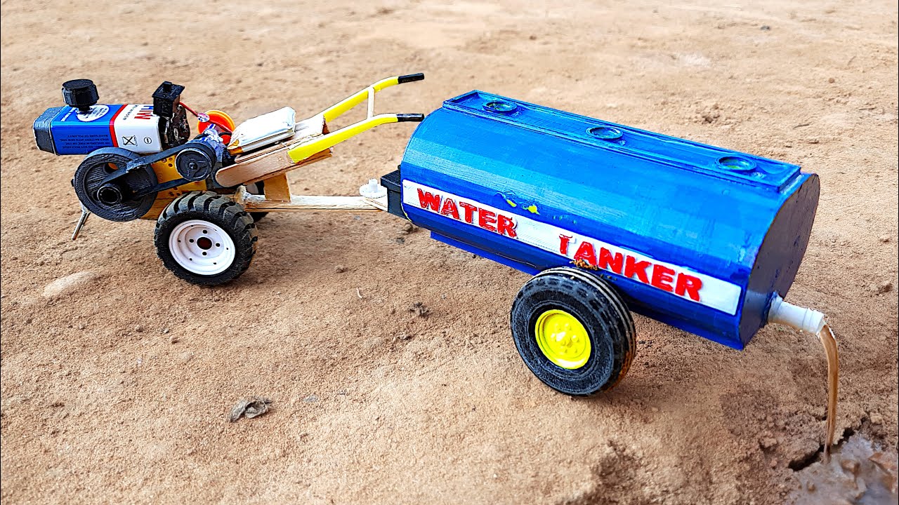 How to Make Power Tiller Tractor 🚜 with Water Tanker Trolley - DIY mini ...