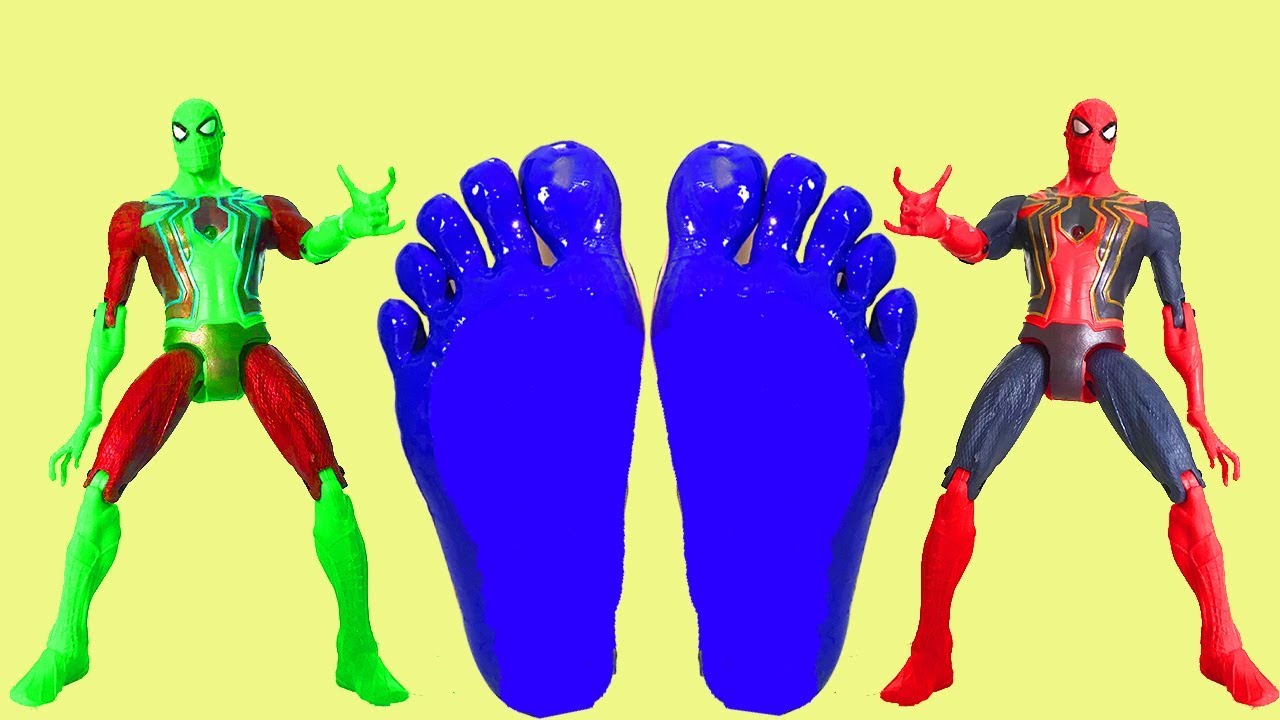 Spiderman toys with Feet Painting And Learn Colors with Spiderman and ...