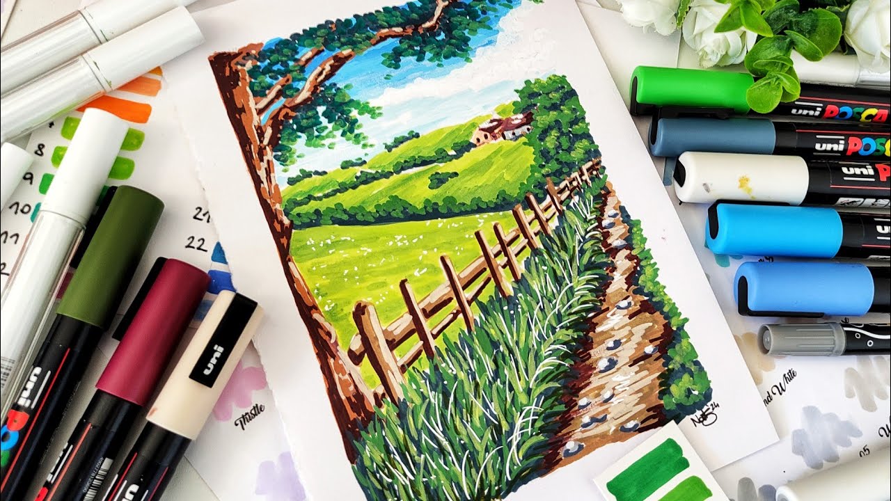 Cozy Art #43 | Acrylic Markers Landscape | Easy tutorial - YouTube