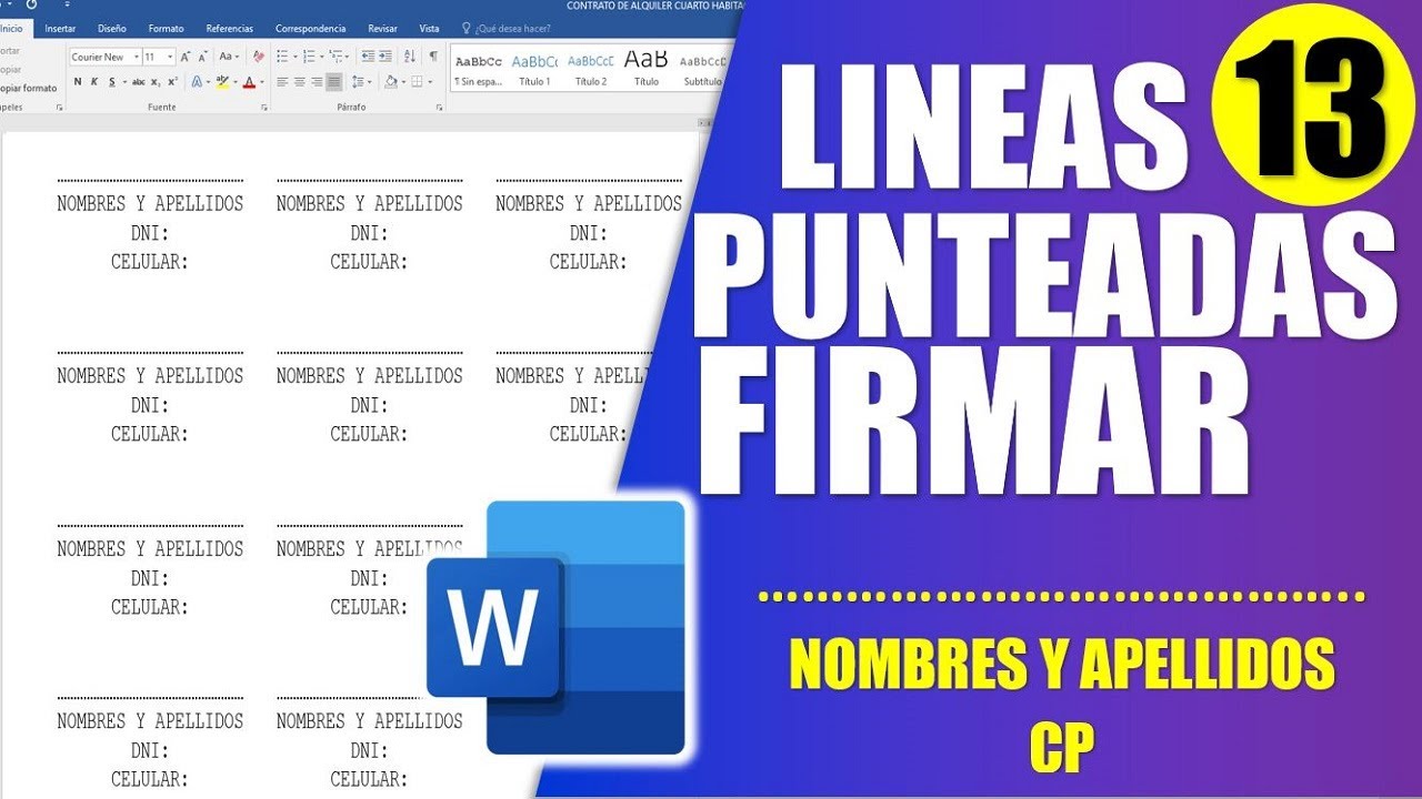 Lineas para firmas en WORD l LINEAS PUNTEADAS VARIAS FIRMAS - YouTube
