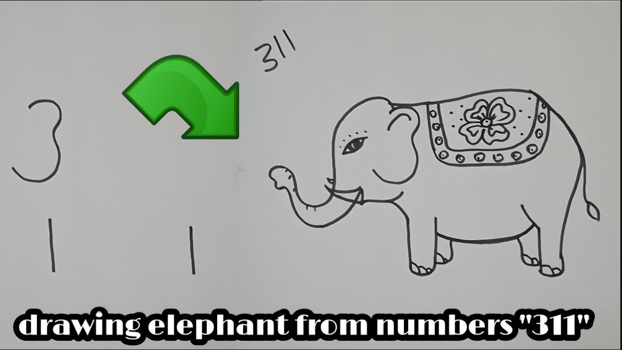 How to draw elephant from numbers "311" step by step || number drawings ...