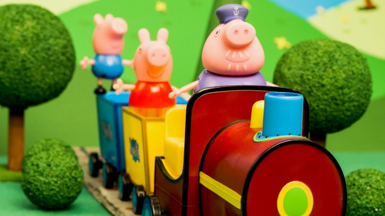 Peppa Pig Grandpa's Train Surprise George falls in Muddy Puddles - YouTube