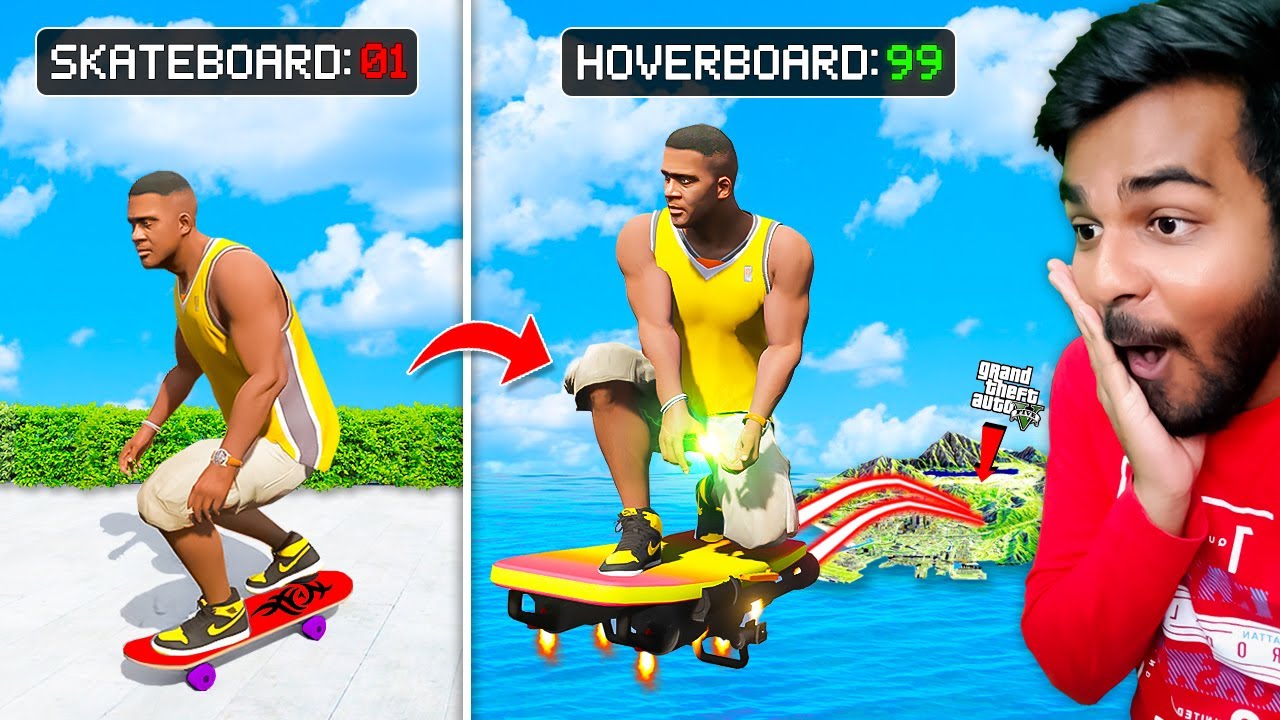 Upgrading SKATEBOARD to GOD HOVERBOARD in GTA 5🚀Vera Level Fun🤣Gta 5 ...