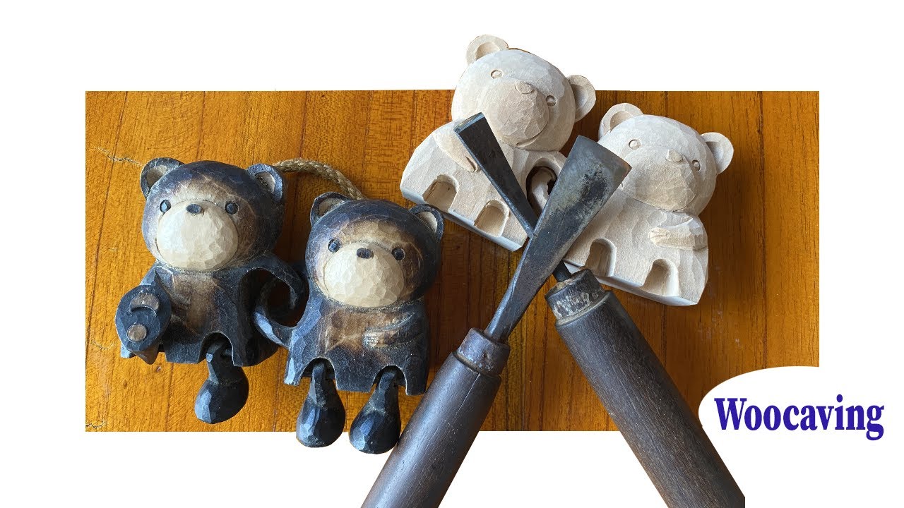 Wood carving 🔨 Two bears arm in arm #woodworking - YouTube