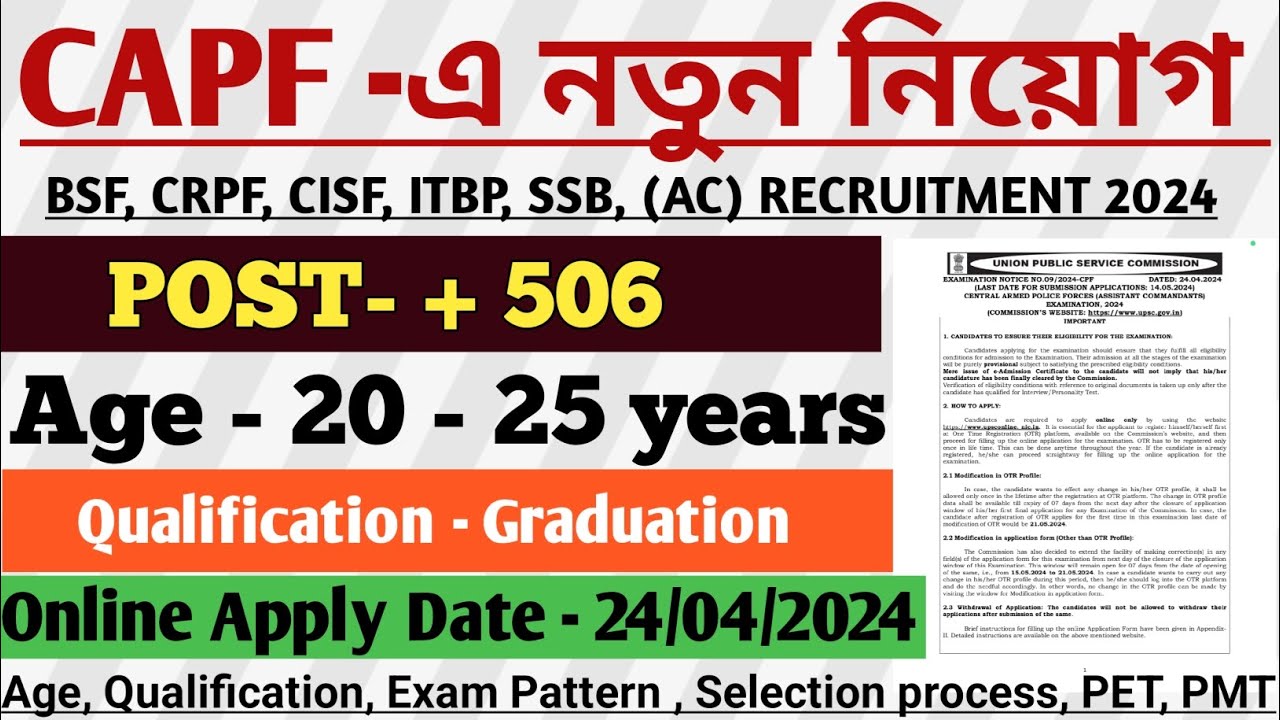 CAPF New Vacancy 2024 | 5 কেন্দ্রীয় বাহিনীতে নতুন নিয়োগ 2024 | CAPF ...