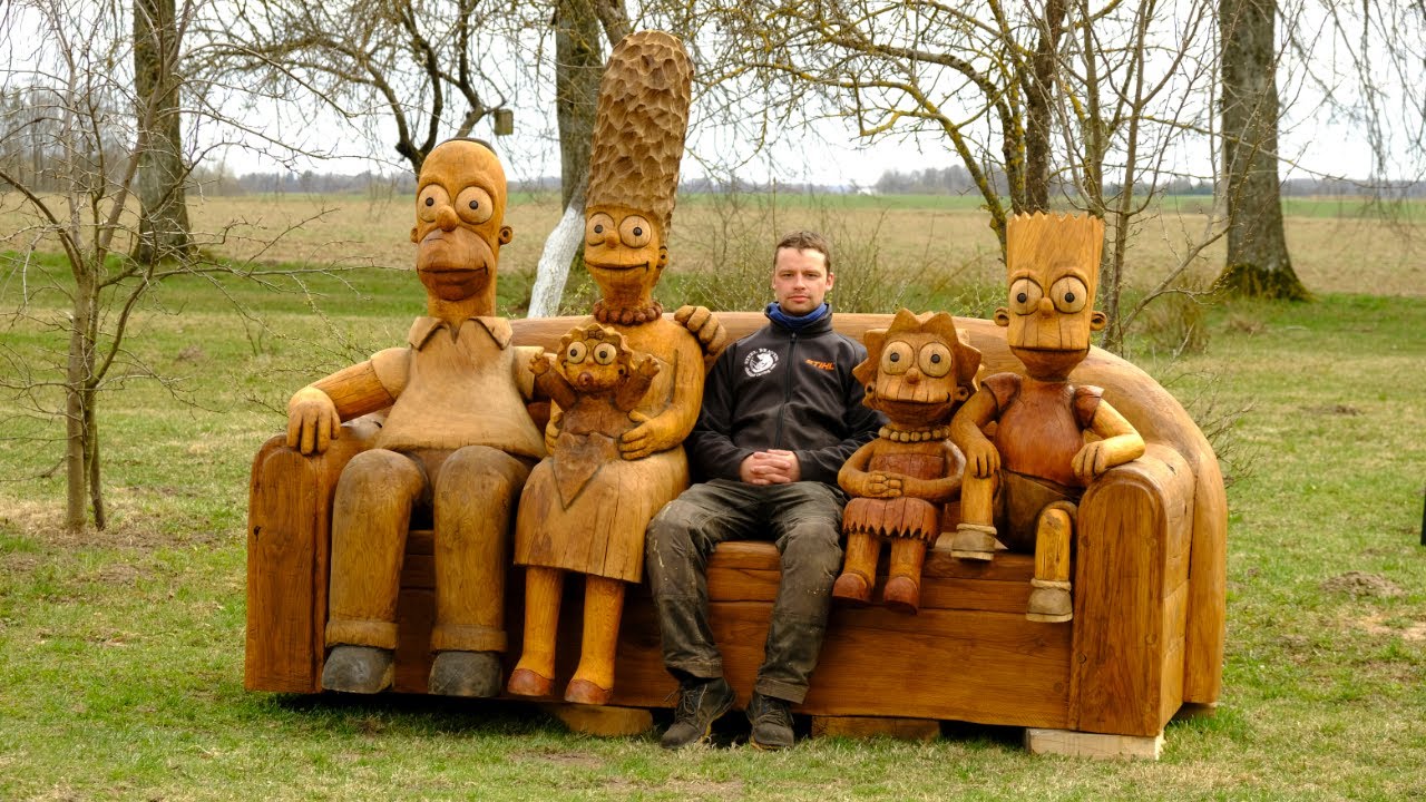 Life Size Simpsons Family On Sofa Wood Sculpture - YouTube