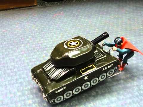 superman rollover tank linemar battery toy - YouTube