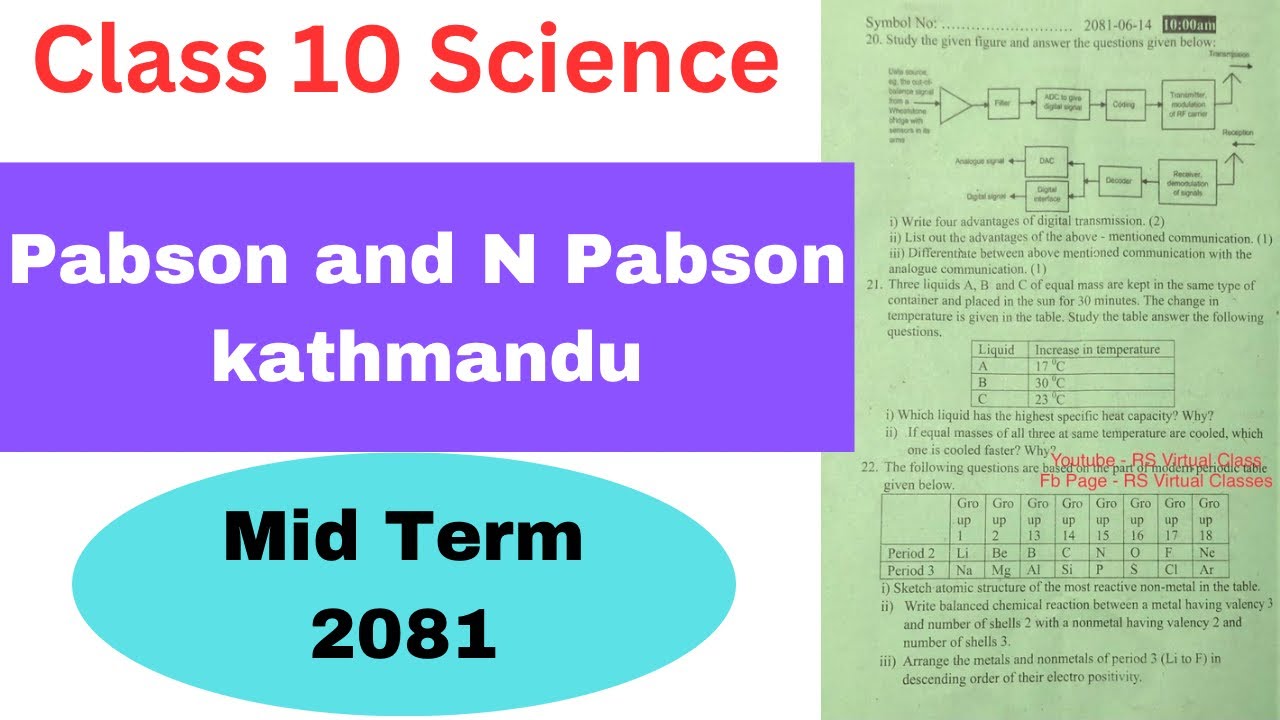 Science 10 || Pabson and N Pabson Kathmandu || Second Term 2081 ...