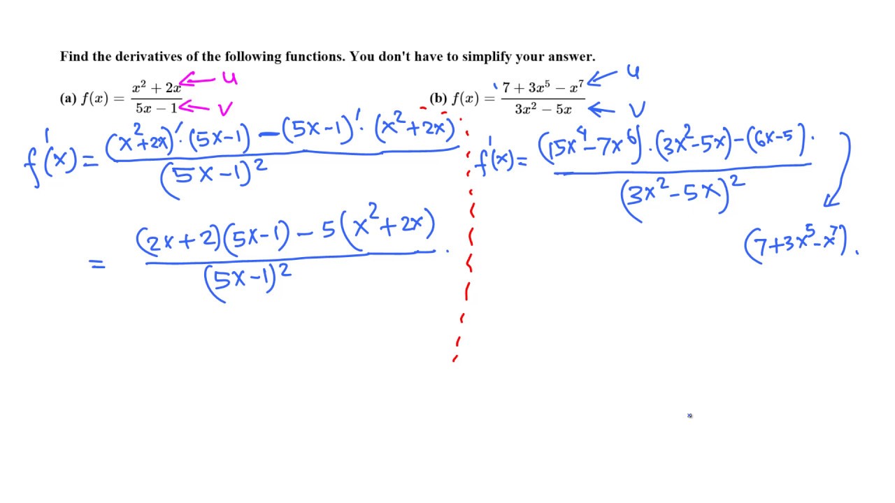 Calc I: Quotient Rule examples - YouTube