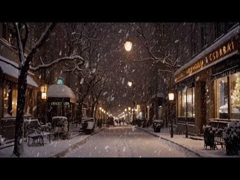 Snowy, Quiet Night Street | Sounds of Falling Snow 8 hours