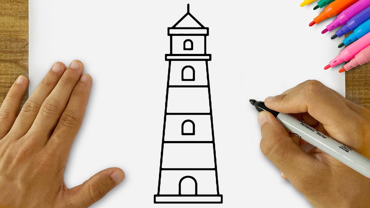 How to Draw a Lighthouse? Very Easy Lighthouse Drawing - YouTube