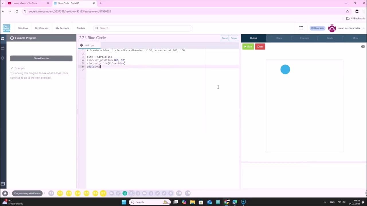 python 3.7.4 სავარჯიშო - Blue circle / codehs.com / coding ...