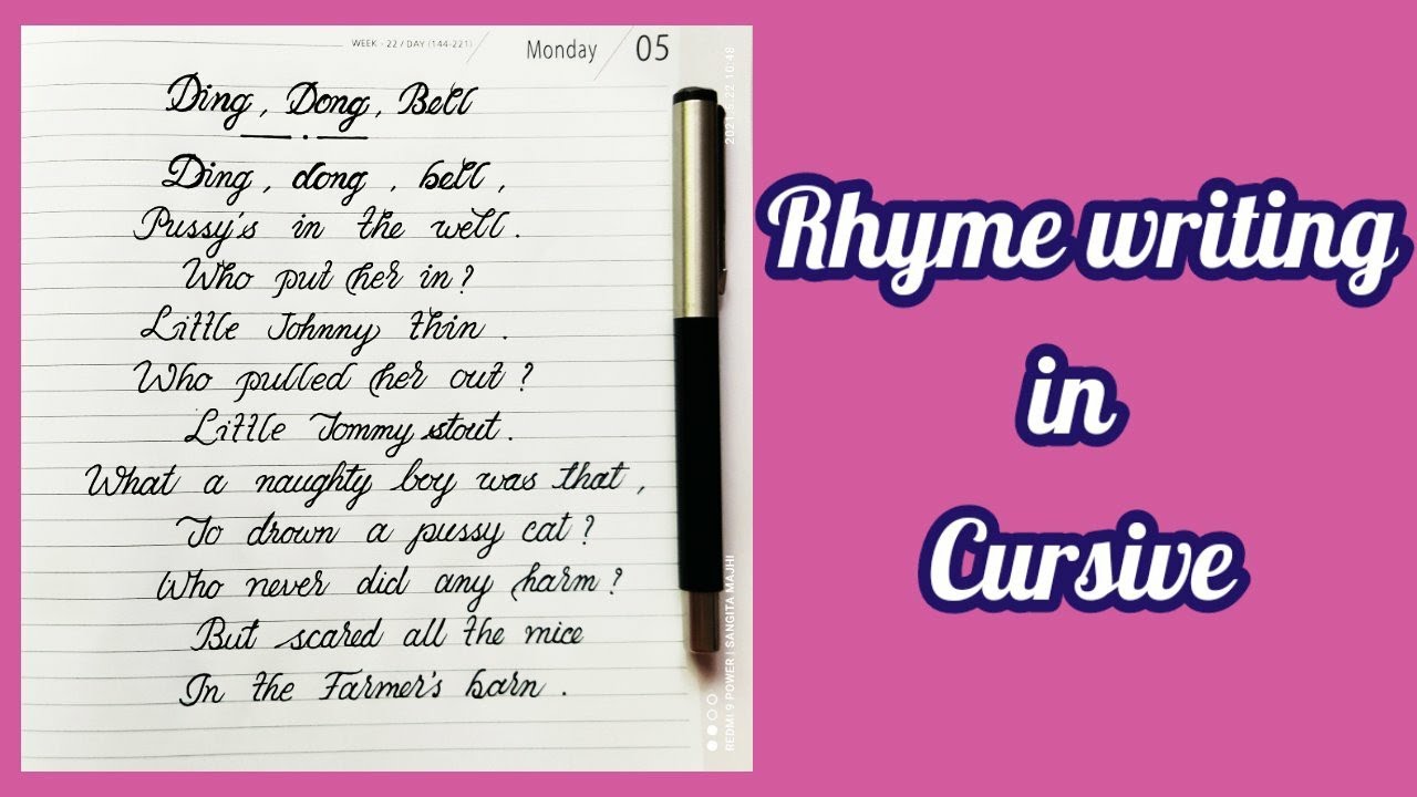 Rhyme writing process in Cursive Rhyme Ding Dong bell Cursive ...