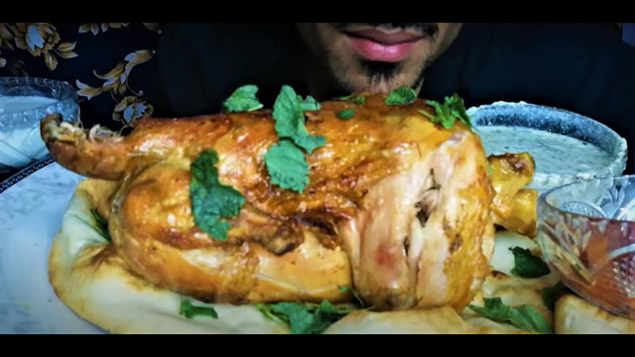 SPICY FULL GRILLED CHICKEN , FULL ROASTED MURGH EATING WITH chutni ...