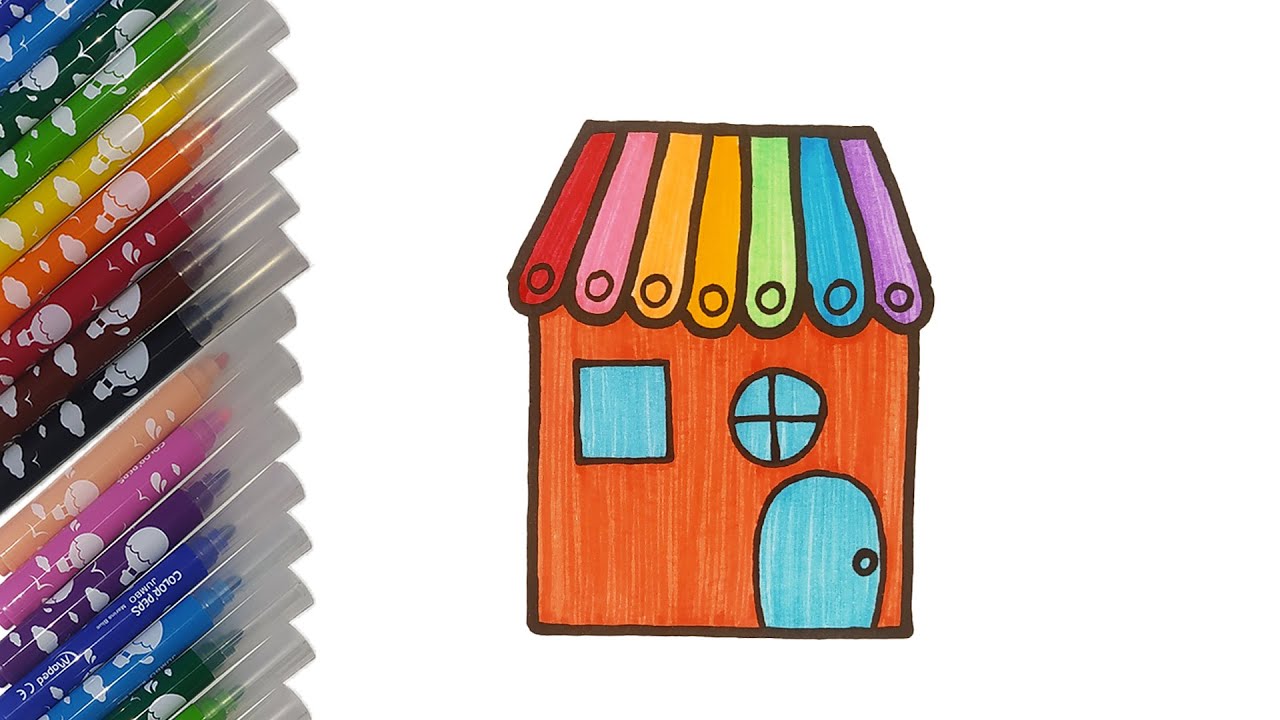 how to draw a small market step by step with coloring for kids - YouTube