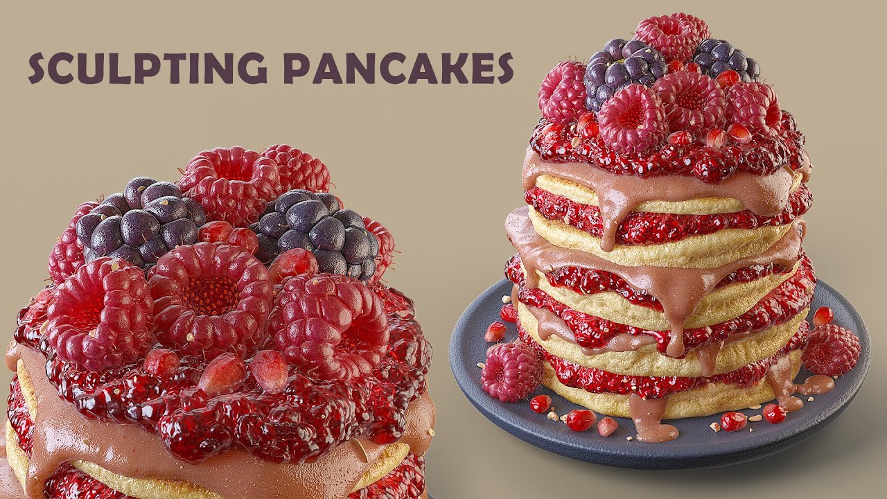 Sculpting a stack of Pancakes with Toppings - YouTube
