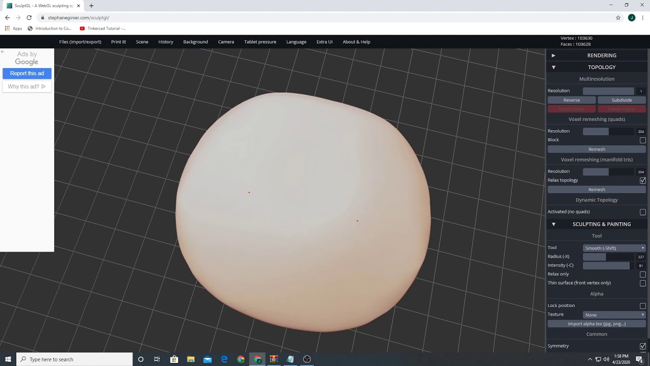 Very Basic hard surface modeling using sculptGL (online free sculpting ...