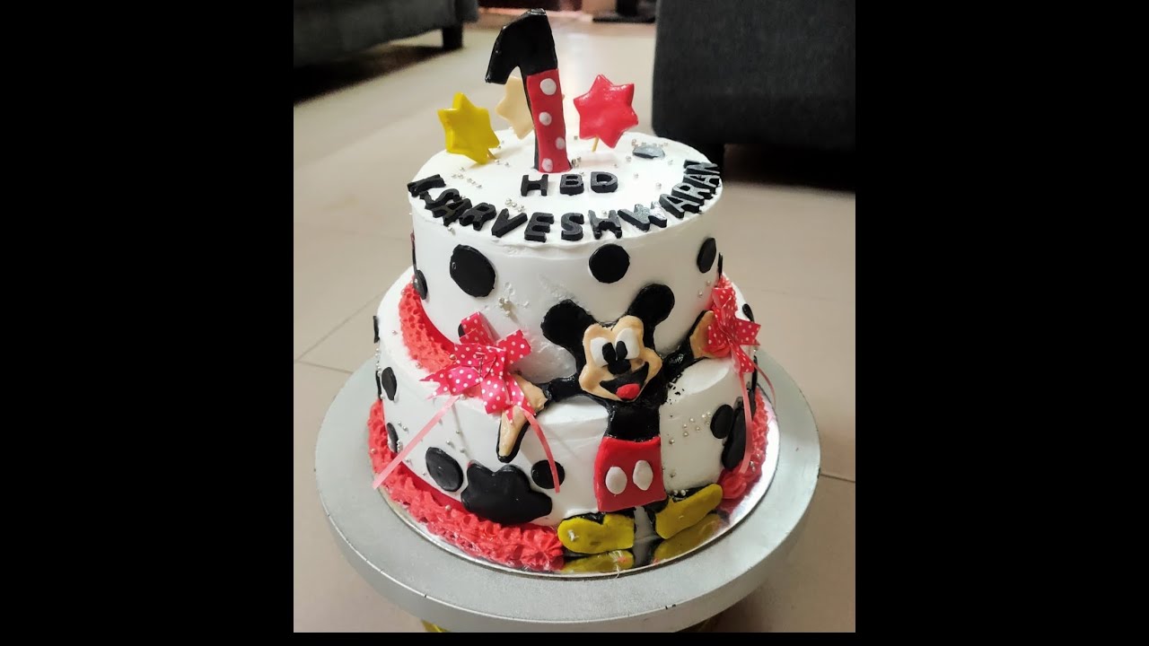 2 Tier Butter scotch Mickey mouse Cake - YouTube