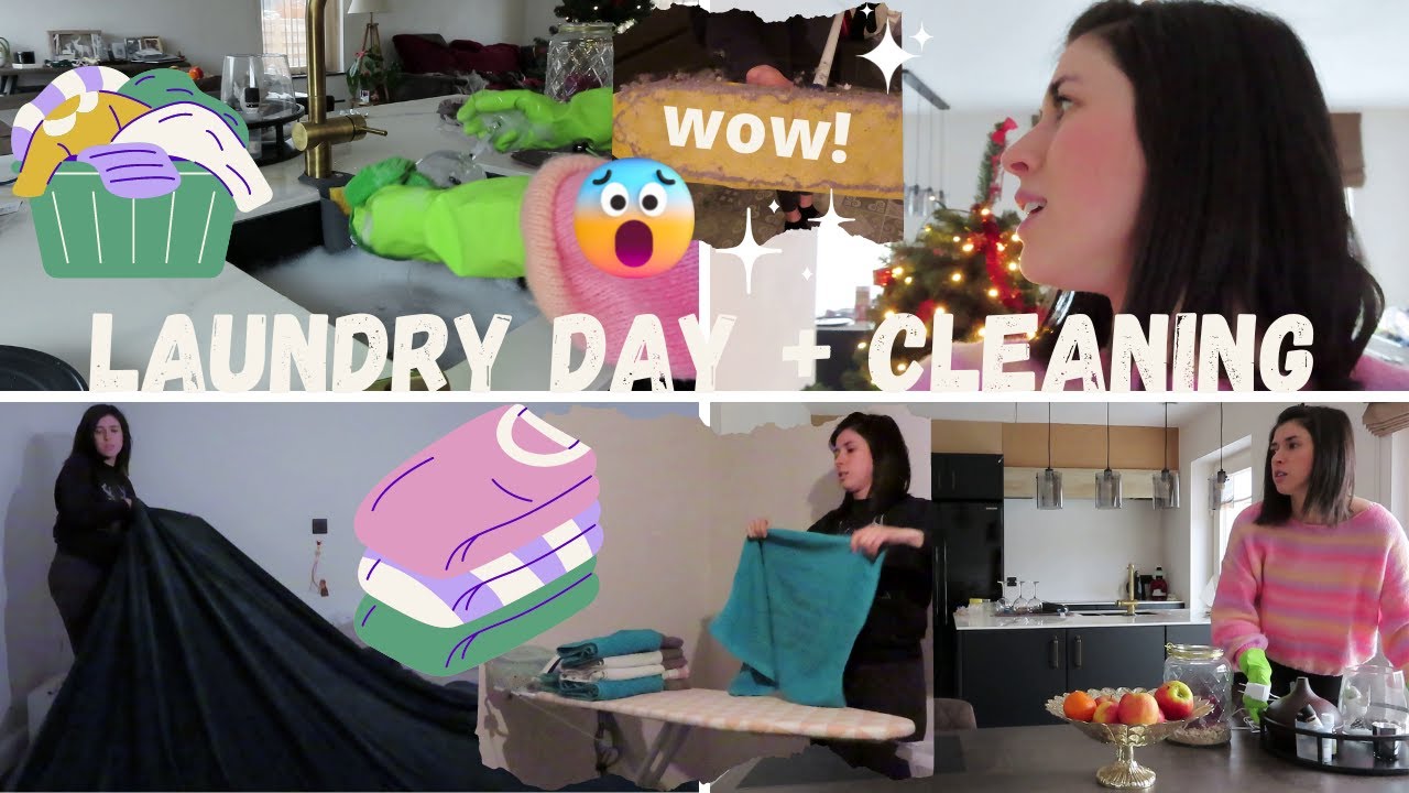 Laundry motivation + clean with me // laundry day + cleaning // laundry ...