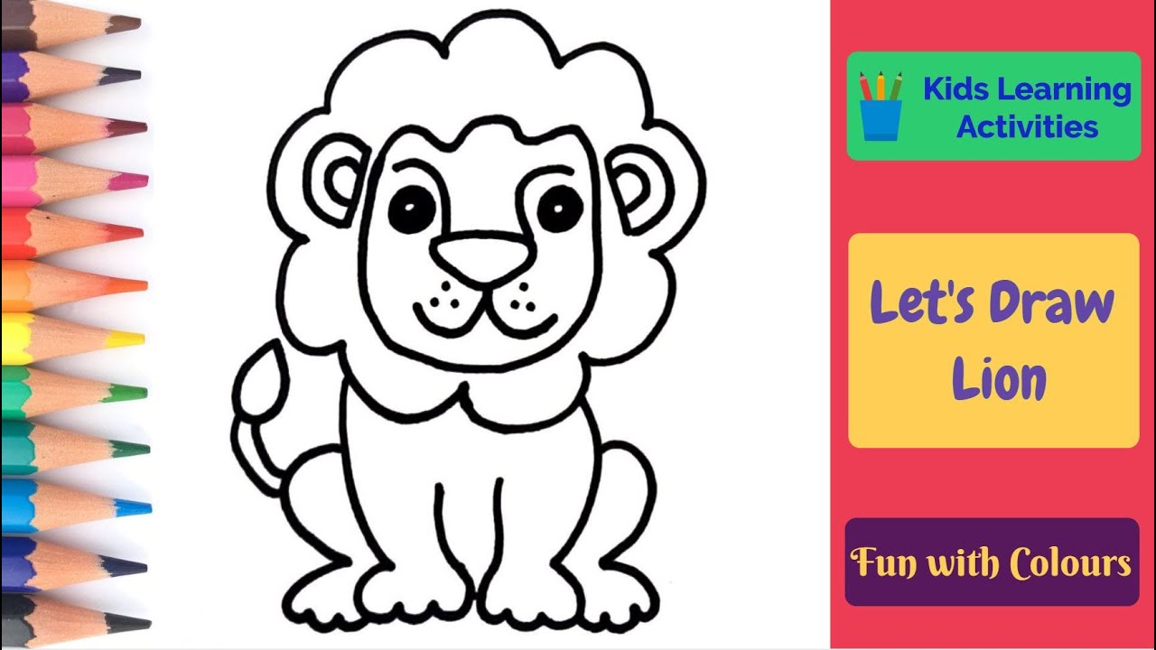 How to draw Lion | Colourful Lion | Draw Animals | Drawing tutorial for ...