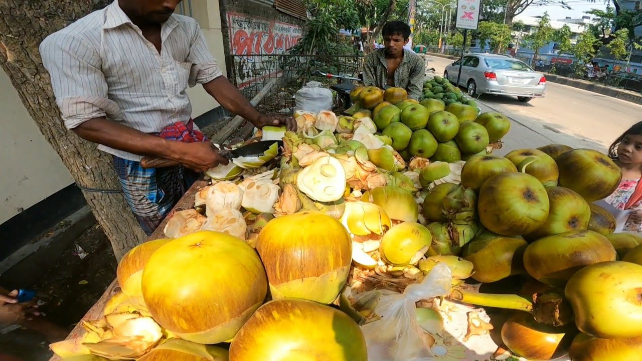 Roadside Green Juicy Palmyra Palm Fruit Super Cutting Master Skills ...
