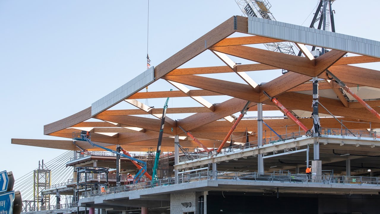 Constructing the new Sydney Fish Market's iconic roof structure - YouTube