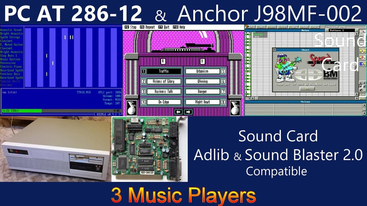 PC 286 & Anchor Sound Card - 3 Music Players for DOS - YouTube