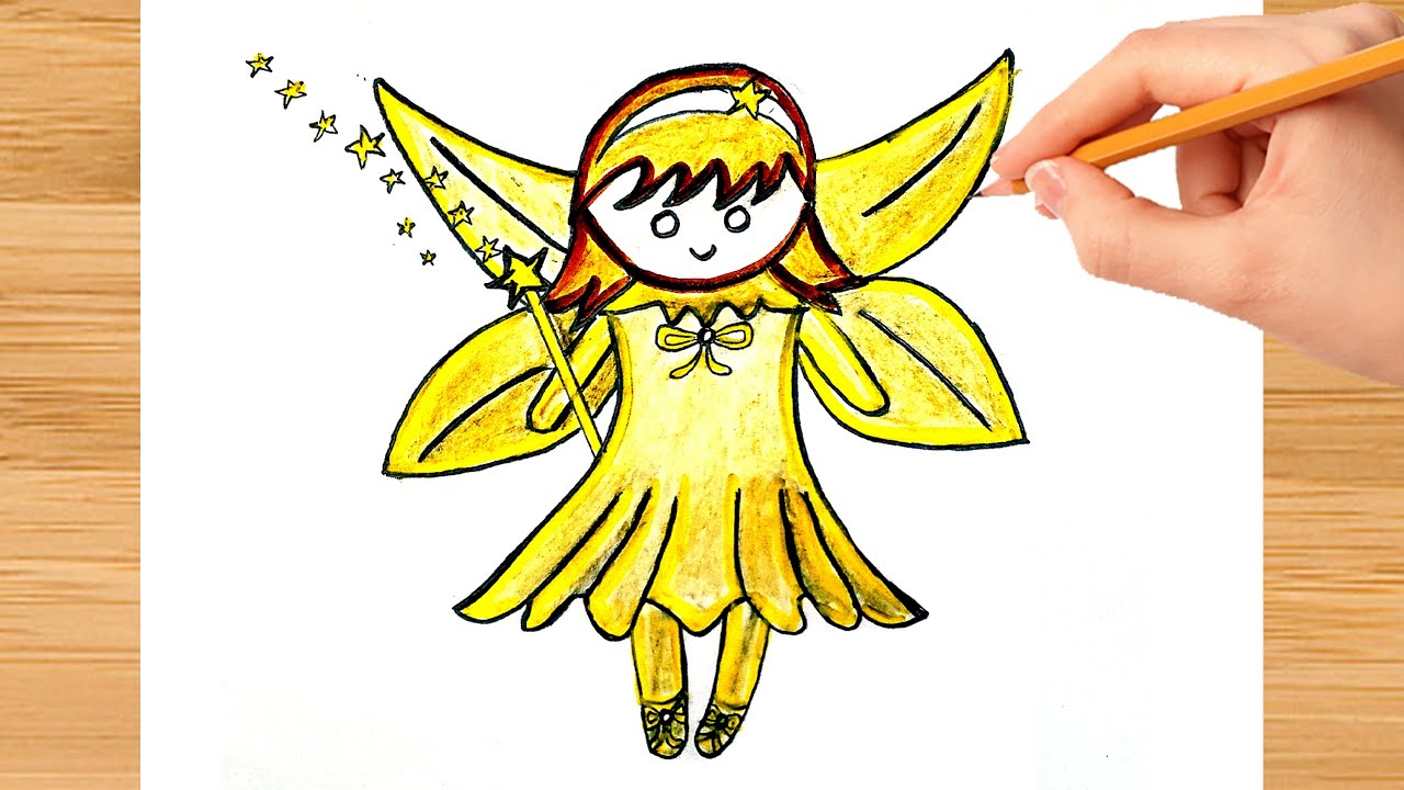 How to draw an angel for Beginners | Easy color angel drawings | Cute ...