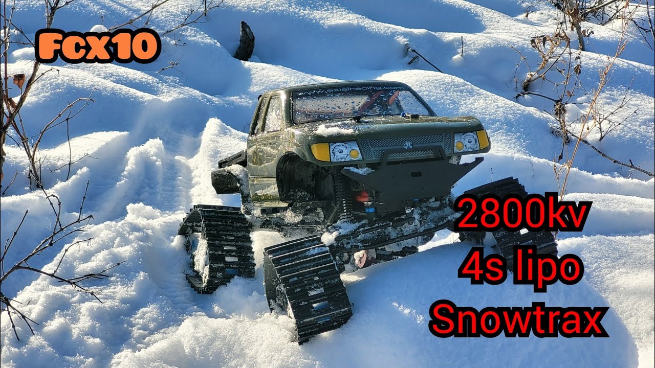 I 3d printed snowtrax for my Fms Fcx10 and ran it on 4s lipo - YouTube