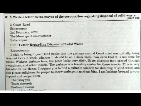write a letter to the mayor of the corporation regarding disposal of ...