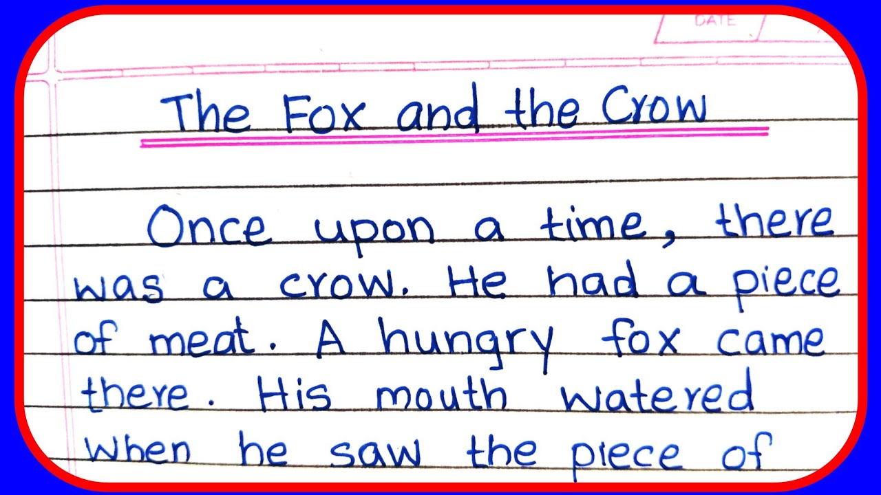 One Page Story Writing in English | The Fox and the Crow Story Writing ...