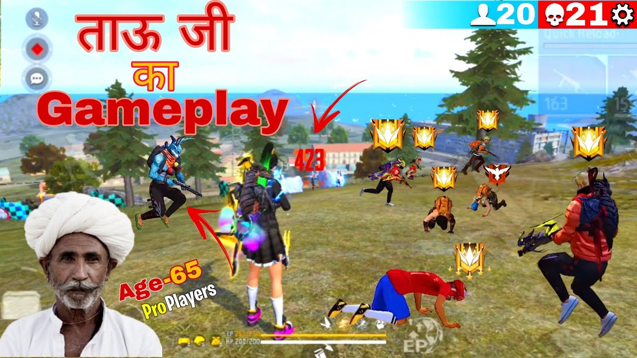 65 years Old Tau ji 🫡 ka Gameplay//Free fire solo vs solo gameplay//op ...