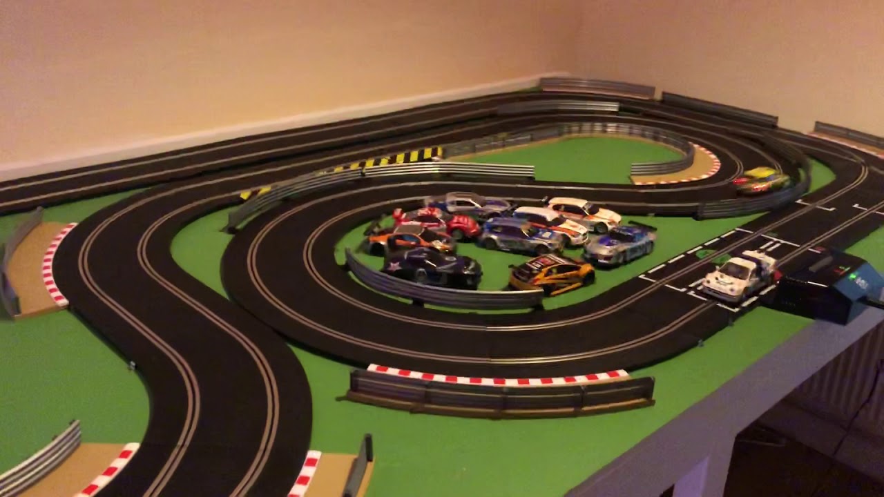Shakedown 3 of new Scalextric layout - YouTube