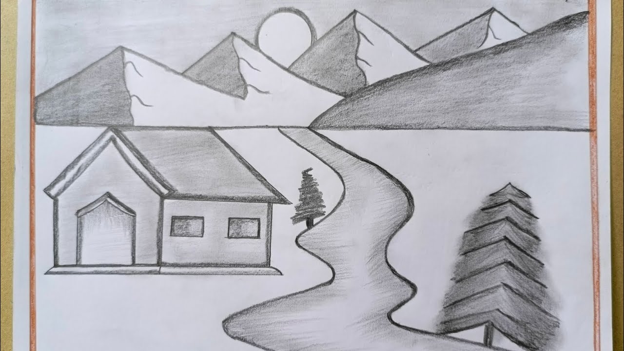 Easy and beautiful landscape drawing//Draw the figure of natural ...