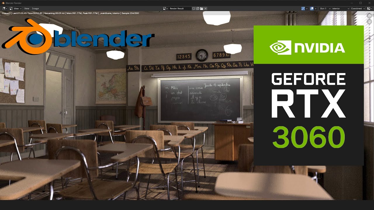 Blender Classroom Rendering Test : RTX 3060 : CUDA : OptiX - YouTube