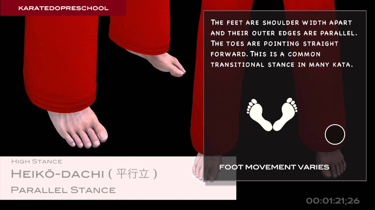 Karate 2D - Heikō-dachi ( 平行立, Parallel stance ) - YouTube
