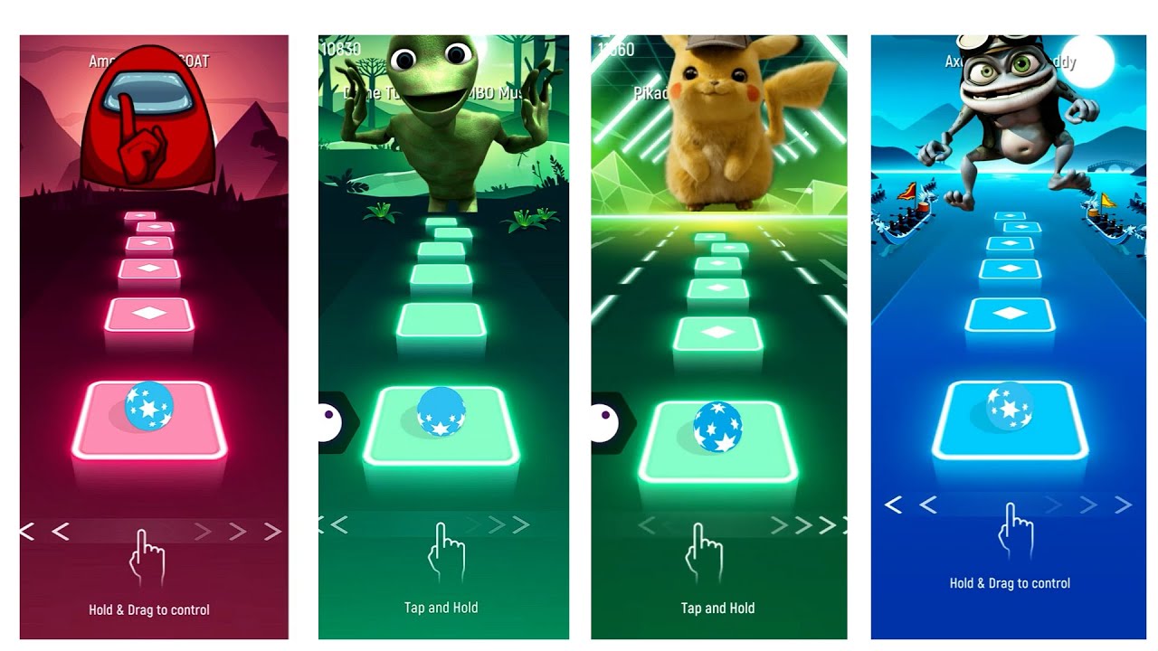 Among Us vs Alien Dance vs Pikachu vs Crazy Frog Fighting in Tiles Hop ...