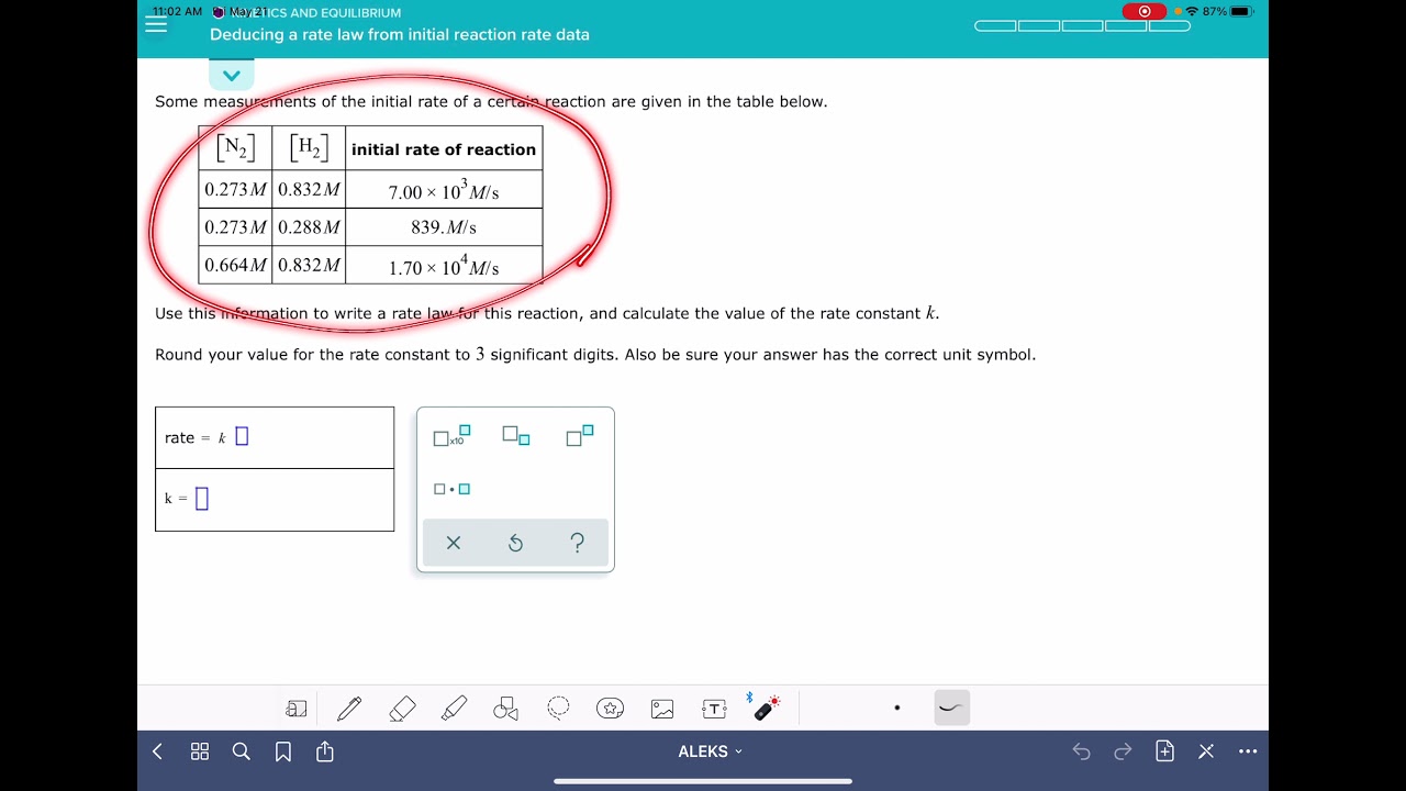 ALEKS: Deducing a rate law from initial reaction data - YouTube