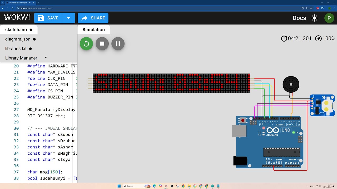 TUTORIAL MEMBUAT JAM WAKTU SOLAT DOT MATRIX SIMULATOR WOKWI #wokwi # ...