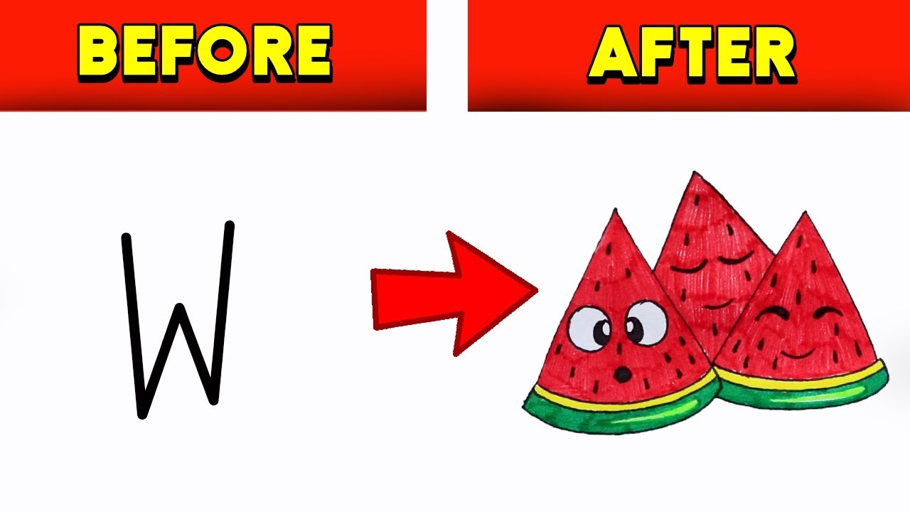 WATERMELON DRAWING WITH LETTER W EASY FOR BEGINNERS - YouTube