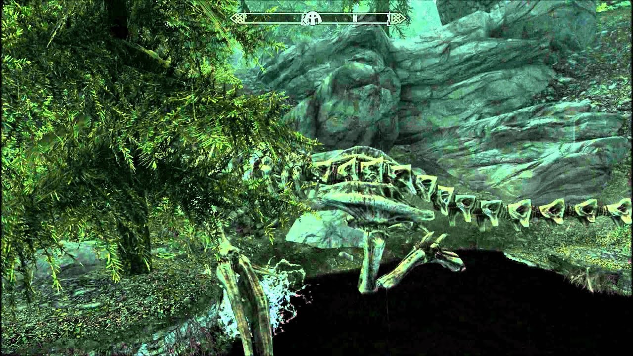 Exploring Skyrim - Dragon skeleton emerging from pool. - YouTube