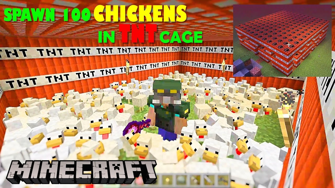 🐓 SPAWN 100 CHICKENS in TNT CAGE HUGE EXPLOSION TANDOORI CHICKEN TNT ...