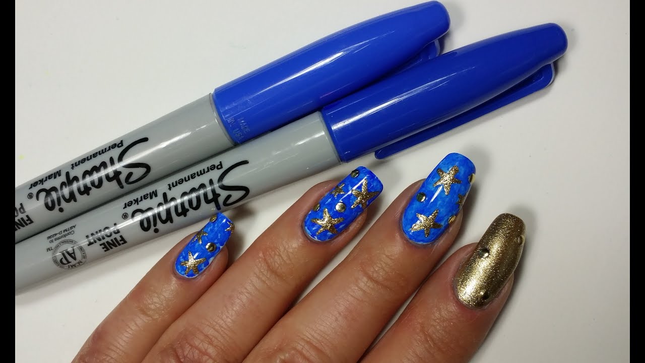 Sharpie Nail Art | Blue Sea Design - YouTube