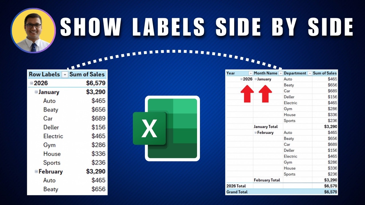 Excel Pivot Table: How to Show Labels Side by Side 2026 - YouTube